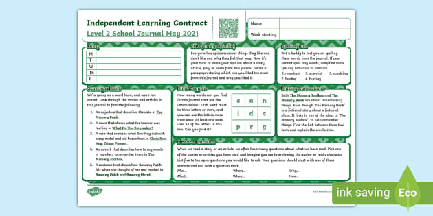 Level 2 May 2021 School Journal: Independent Learning Contract