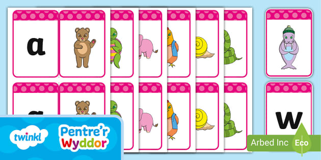 Cardiau Cyfatebu Llythrennau Pinc Pentre'r Wyddor - Twinkl