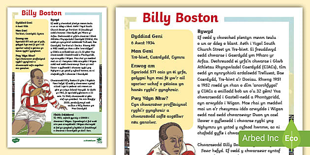 Ffeil Ffeithiau Billy Boston (teacher made) - Twinkl