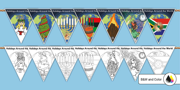 Holidays Around the World Bunting (Teacher-Made) - Twinkl