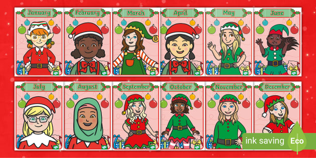 Months of the Year on Elf (Girl) (teacher made) - Twinkl