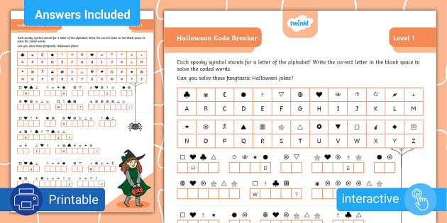 Halloween Secret Code Breaker - Level 1 - Twinkl - Puzzles
