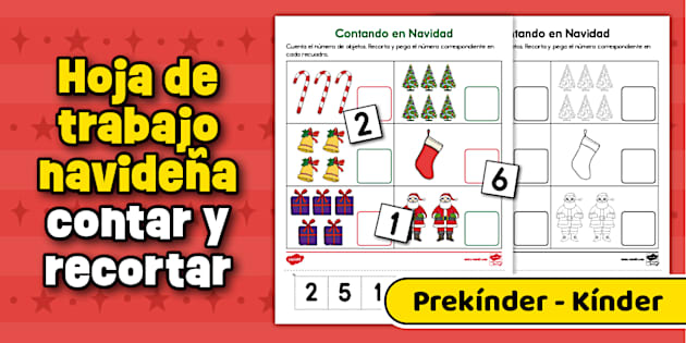 Actividad navideña de contar-recortar para prekínder-kínder