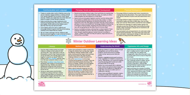 EYFS Planning Web: Winter Outdoor Learning Ideas - Twinkl