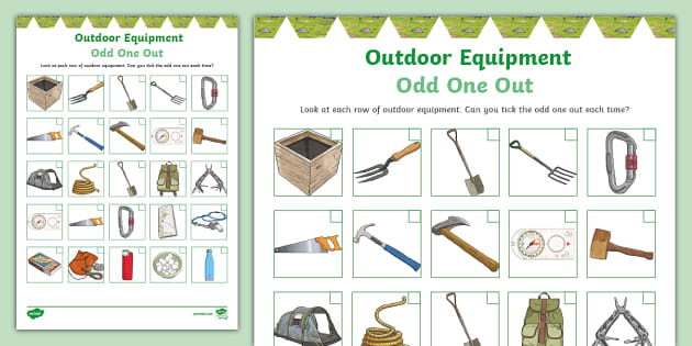 Outdoor Equipment Odd One Out Worksheet - Twinkl - KS2