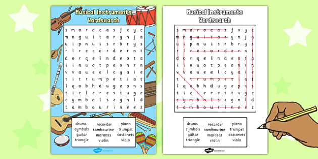 Musical Instrument Vocabulary Word Search - ESL Music Activities