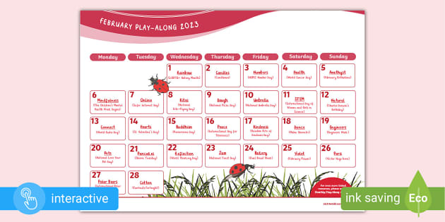 February Play-Along Calendar (2023) (Teacher-Made) - Twinkl