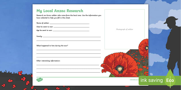 Local Anzac Research Worksheet - Australia - Topics - Twinkl