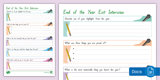 End of the Year Exit Interview (teacher made)