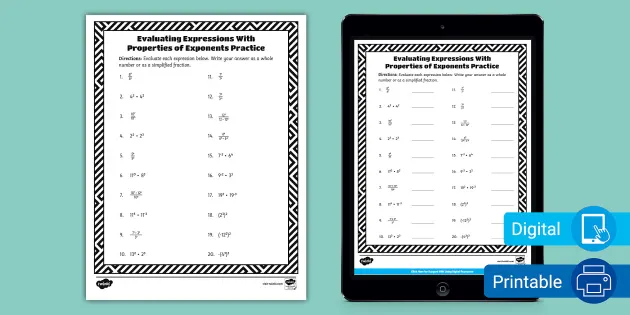 Properties Of Exponents Worksheet