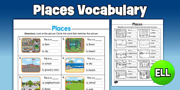 Places Vocabulary for ELL | Picture and Word Worksheet