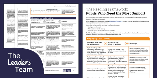 Reading Framework: Pupils Who Need the Most Reading Support Reading Framework: Pupils Who Need the Most Reading Support
