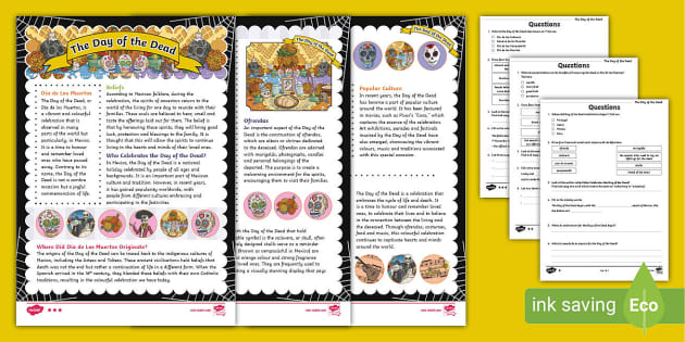 * NEW * UKS2 Day of the Dead Reading Comprehension PDF Activity | KS2