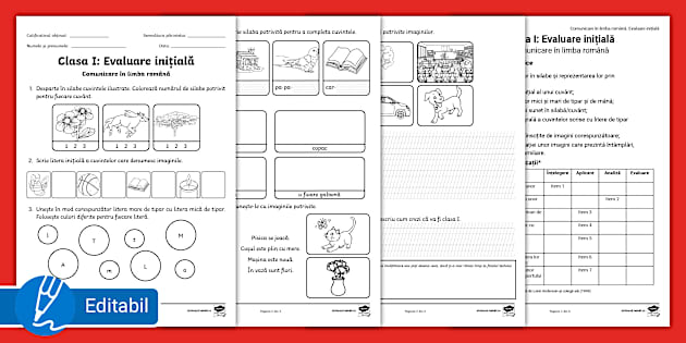 Clasa 1 – Evaluare inițială CLR (teacher made) - Twinkl