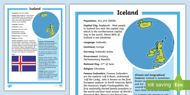 Iceland Fact File (teacher made) - Twinkl