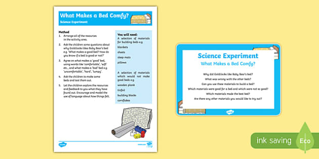 Kindergarten What Makes a Bed Comfy? Science Experiment and Prompt Card ...