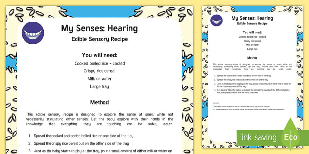 My Senses Hearing Edible Sensory Recipe