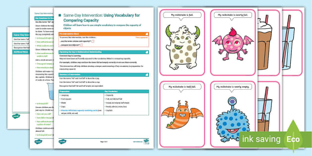 👉 Year 1 Maths Intervention: Using Vocabulary for Capacity