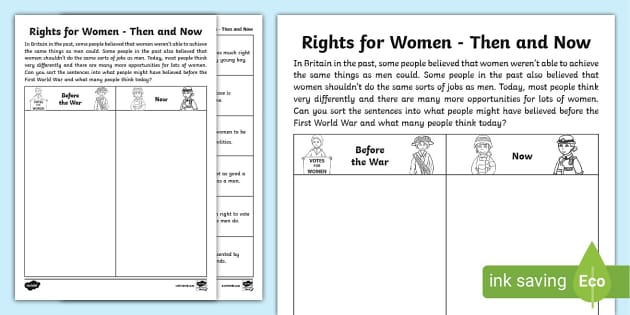 Rights for Women Then and Now Worksheet (teacher made)