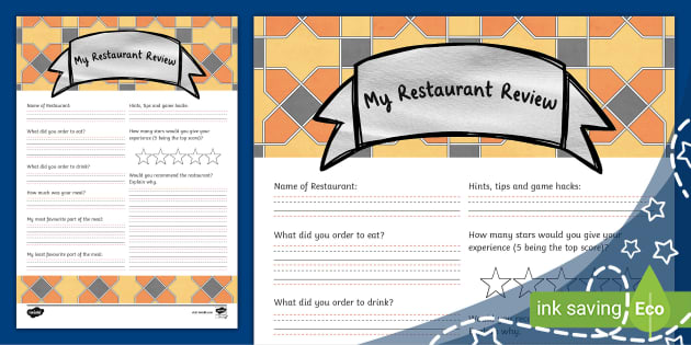 Food Themed Handwriting Practice Write A Restaurant Review