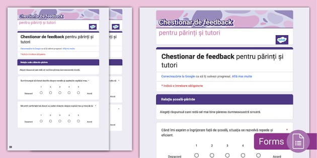 Chestionar feedback pt părinți și tutori – Formular digital