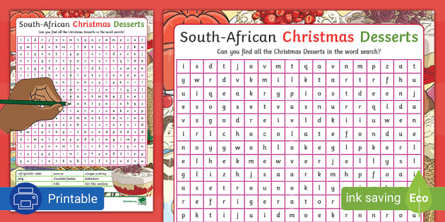 South-African Christmas Desserts Word search - Twinkl