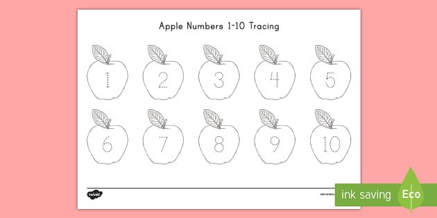 Apple Numbers 1 - 10 Tracing Worksheet / Activity Sheet - USA