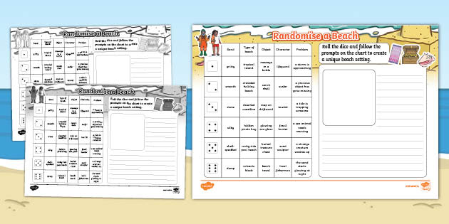 * NEW * Randomise a Beach Story Writing Template - Twinkl