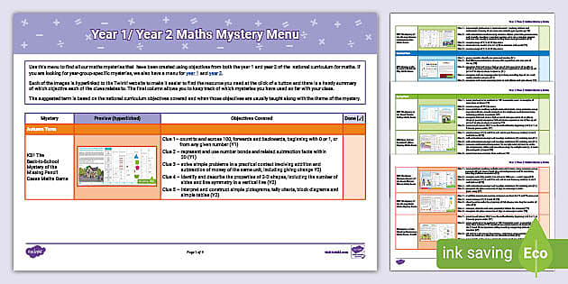 👉 Mixed Year 1/2 Maths Mystery Menu (teacher made)
