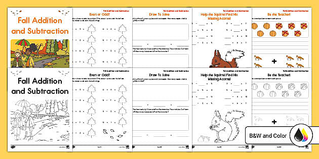Fall Addition and Subtraction Activity Booklet for K-2nd Grade