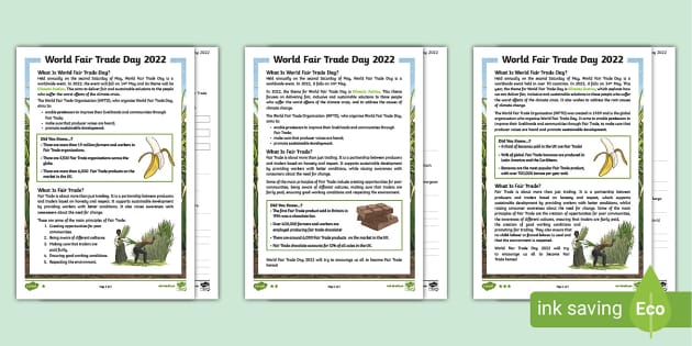 UKS2 World Fair Trade Day Differentiated Reading Comprehension Activity