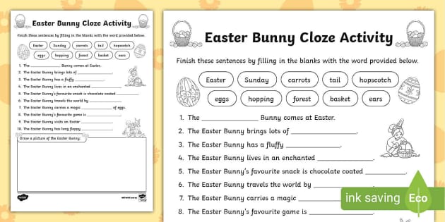 Easter Bunny Cloze Activity (teacher made) - Twinkl
