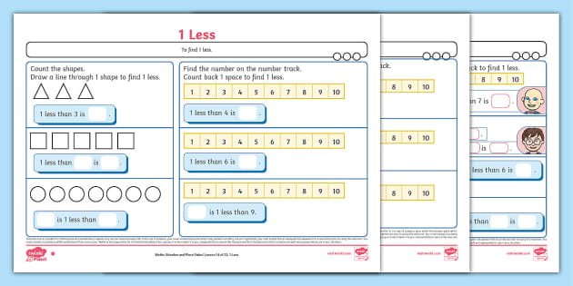 👉 1 Less Differentiated Maths Worksheets (Lehrer gemacht)