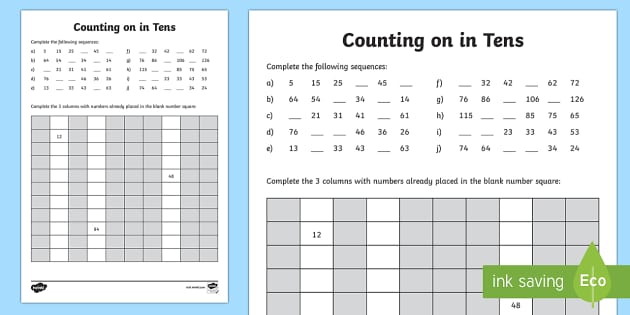 Counting in 10s Worksheet - KS1 Counting Resources