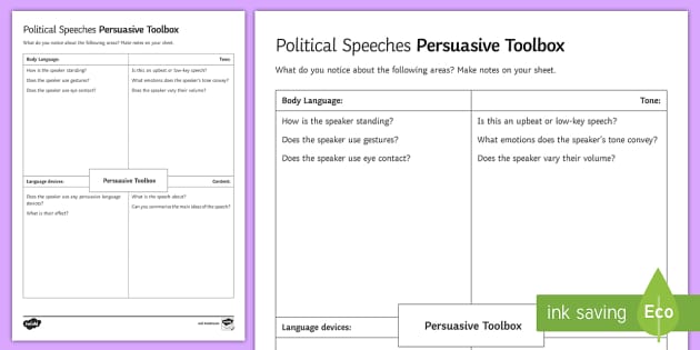 Persuasive Toolbox Worksheet / Worksheet - Secondary - Event
