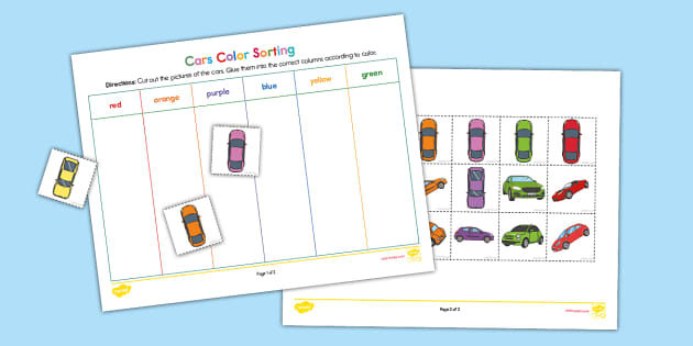 Cars Color Sorting Worksheet