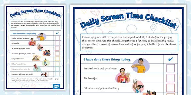 Daily Screen Time Checklist - For Parents - Twinkl