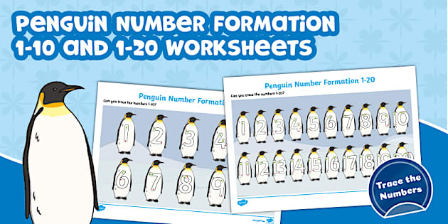 👉 Penguin Number Formation 1-10 and 1-20 Worksheets