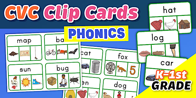 CVC Clip Cards for K-1st Grade (teacher made) - Twinkl