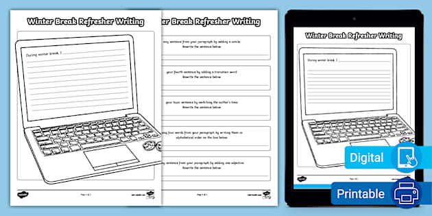 Eighth Grade After Winter Break Refresher Writing Worksheets