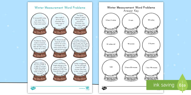 Winter Measurement Word Problems Worksheet / Worksheet