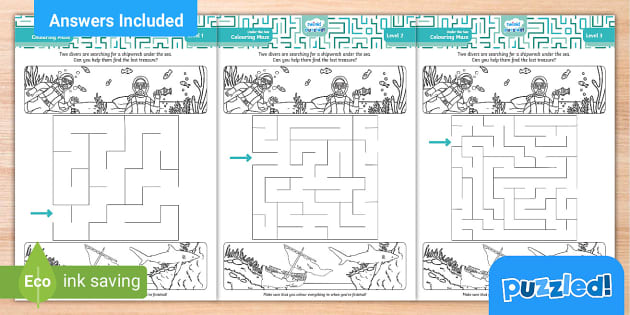 Under the sea colouring mazes - Twinkl Puzzled - kids
