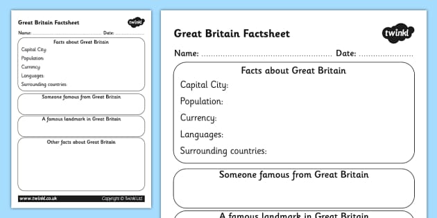 Great Britain Factsheet Writing Template (teacher made)