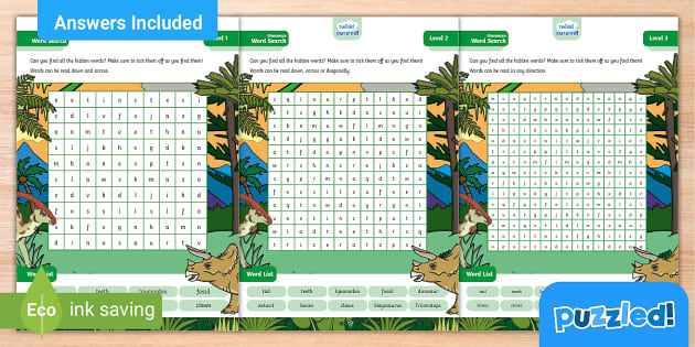Fun Dinosaurs Word Search Puzzle Pack - Twinkl Puzzled