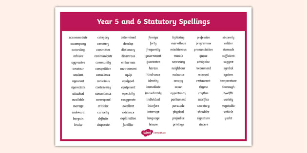 Year 5 And Year 6 Statutory Spellings Word Mat Twinkl