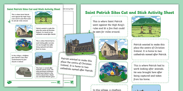 Saint Patrick Sites Cut and Stick Activity Sheets - Twinkl
