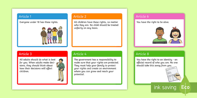 UNCRC Articles Rights of a Child Display Cards - KS1 PSHE