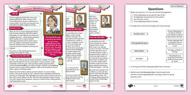 UKS2 Florence Nightingale Reading Comprehension Activity