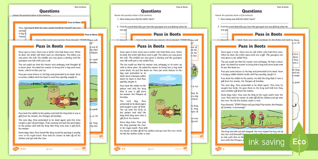 Puss in Boots Differentiated Reading Comprehension