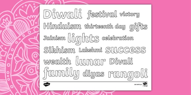 Diwali Word Cloud Coloring Sheet (teacher made) - Twinkl
